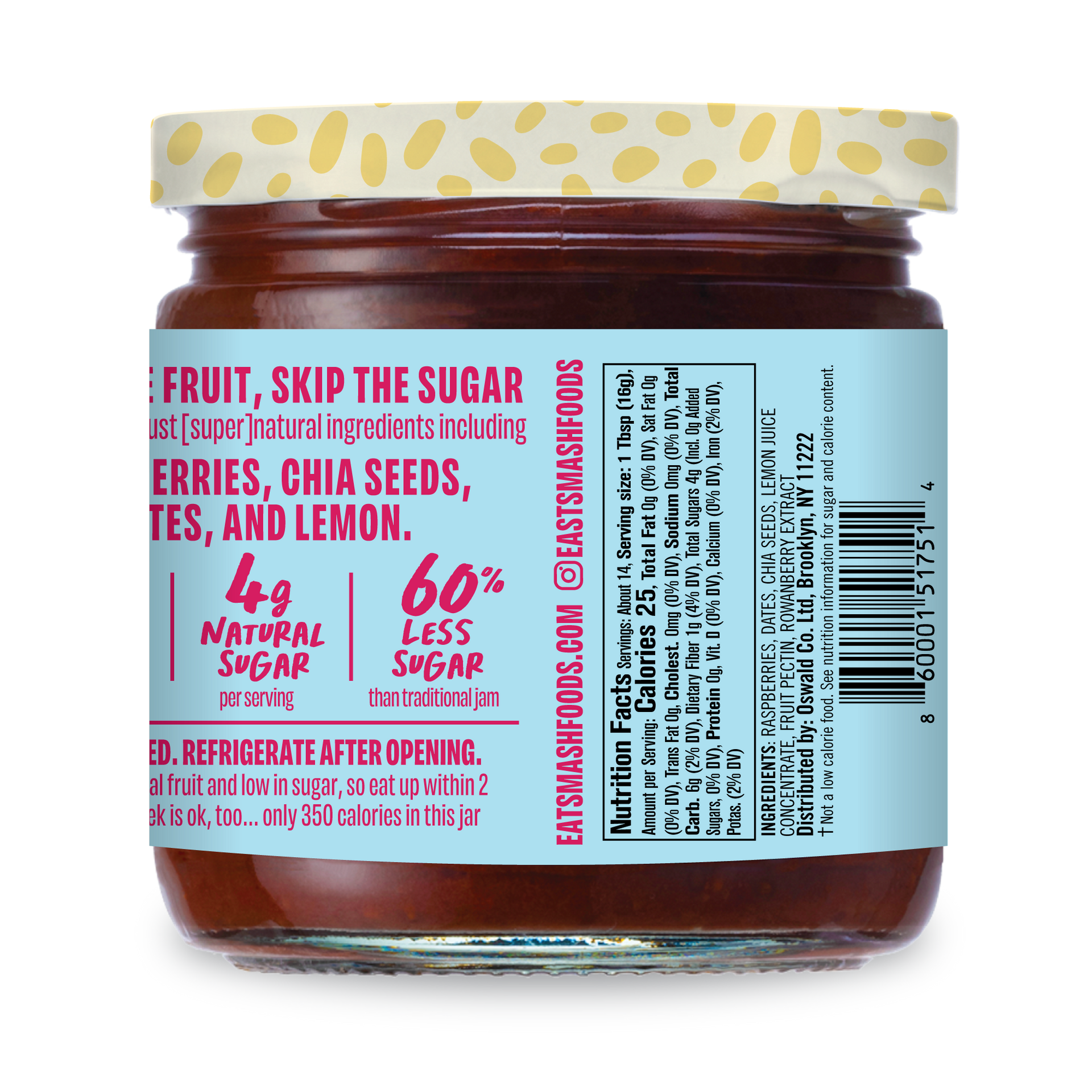 Chia Smash Raspberry Jam - No Sugar Added, 4 Real Ingredients, – Smash ...